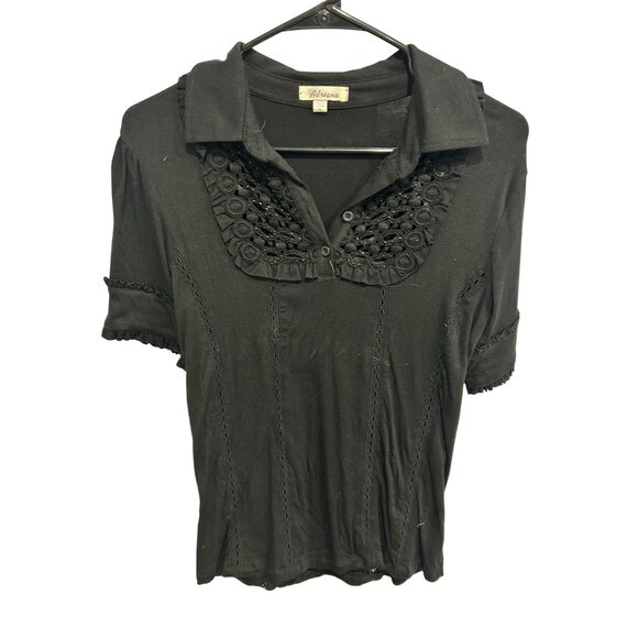 Adriana | Tops | Vintage Adriana Lace Short Sleeve Polo Shirt Black Sz ...